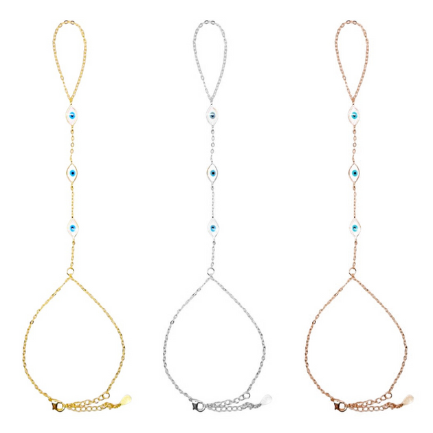 KIKICHIC | NYC | Triple Blue Evil Eye Hand Chain Bracelet Sterling ...